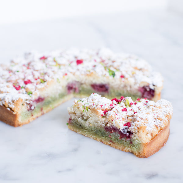 Raspberry & Pistachio Crumble Tart (individual) – La Renaissance Patisserie